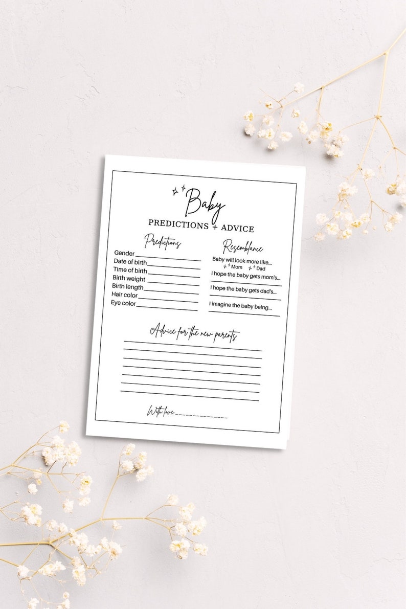 Minimalist Baby Predictions Card Baby Shower Games Advice & Wishes for ...