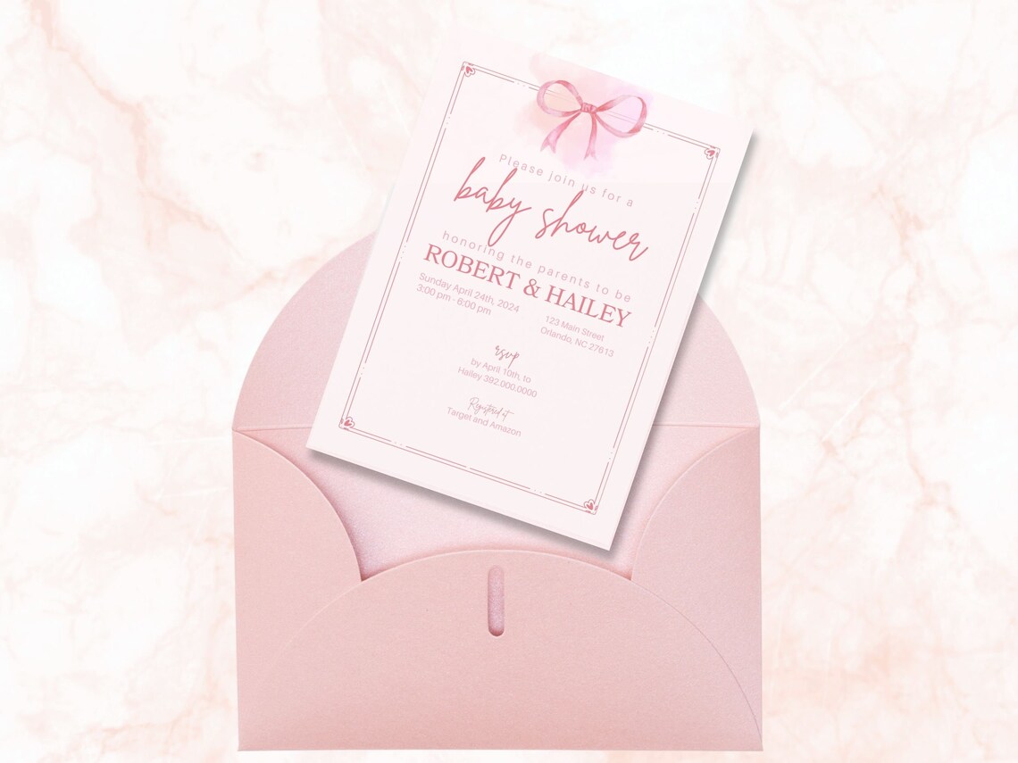 EDITABLE Pink Bow Invitation for Baby Shower Invite Bundle, Baby Shower ...