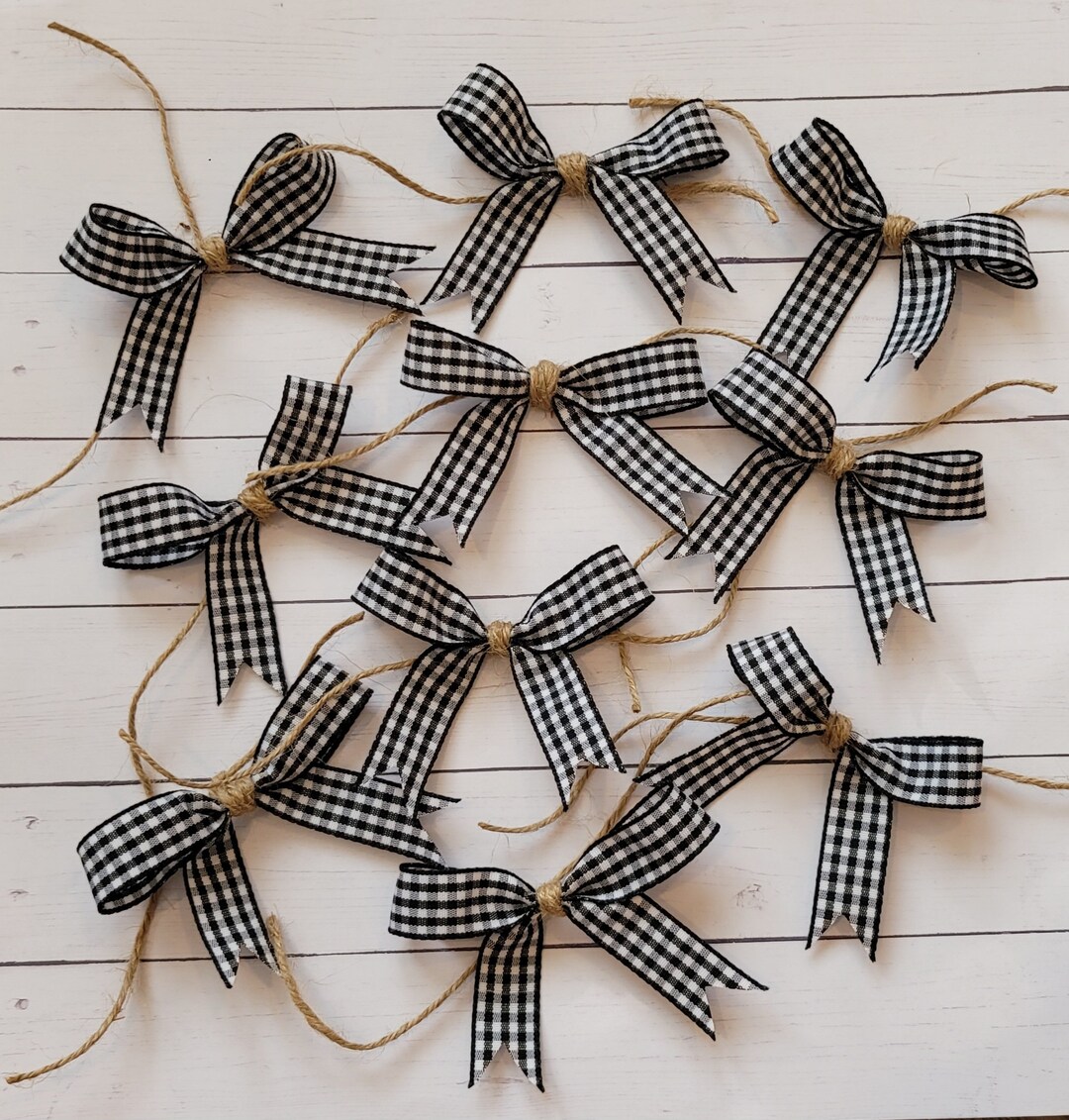 Buffalo Plaid Bows | Black & White Grosgrain Ribbon Bows | Rustic ...