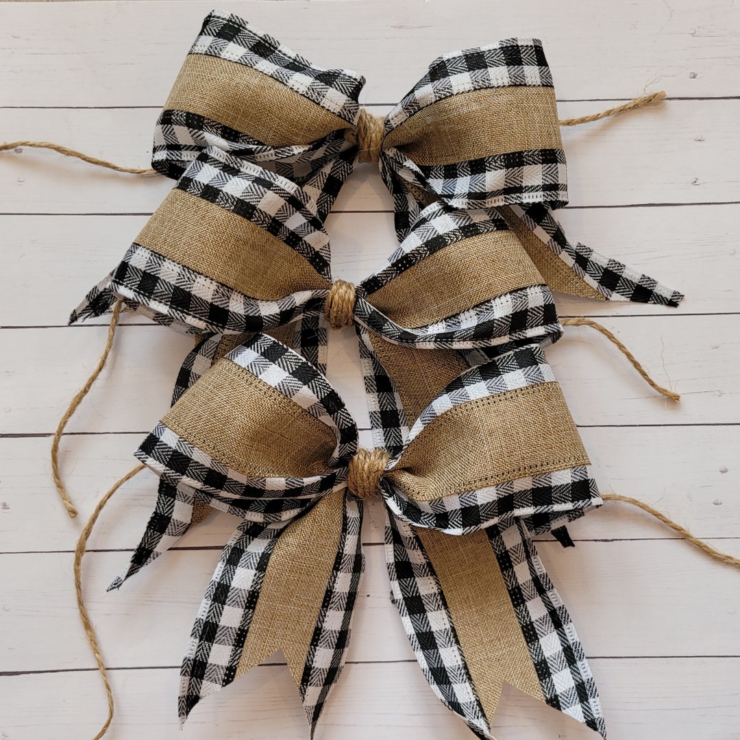 Buffalo Plaid Wired Bows Black & White Burlap Ribbon Rustic Farmhouse ...
