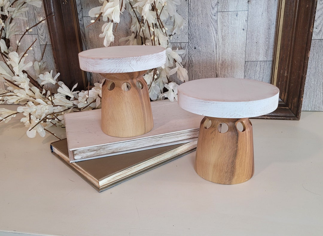TWO Wooden Pedestal Riser Set | Rustic Country Farmhouse | Tier Tray ...
