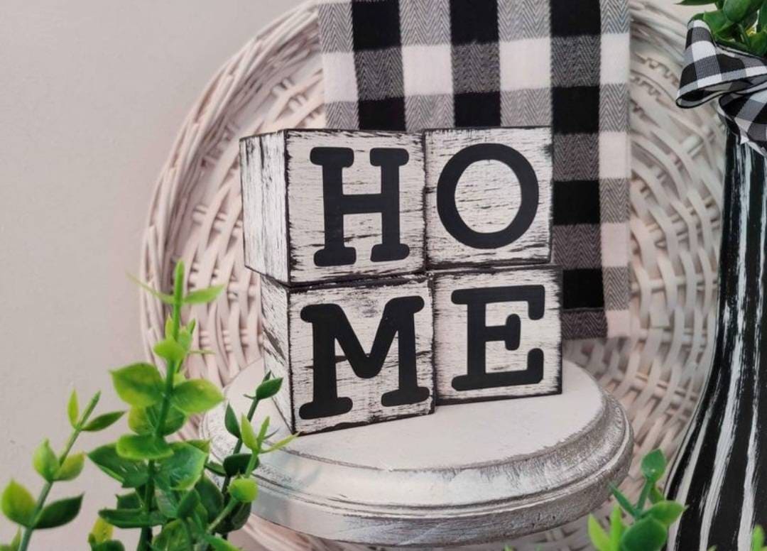 Wooden H-O-M-E Blocks | Distressed Black & White | Farmhouse Decor ...