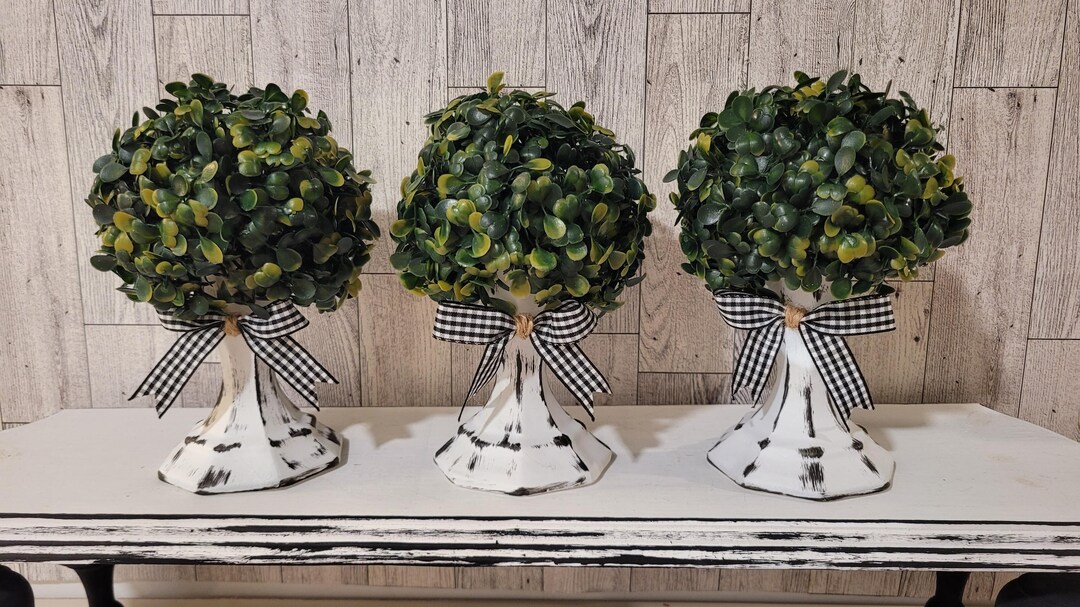Three Topiary Tier Tray Plant | Faux Greenery Plant | Farmhouse Decor ...