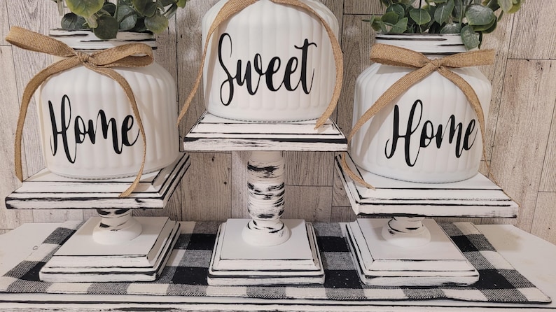 Home Sweet Home Vases: Farmhouse Buffalo Check Decor With Faux Greenery ...