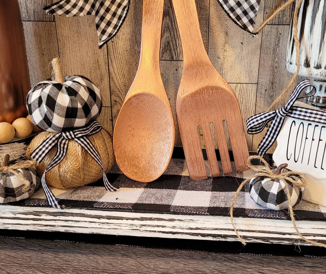 Copper Fork & Spoon Buffalo Check Kitchen Decor Farmhouse - Etsy