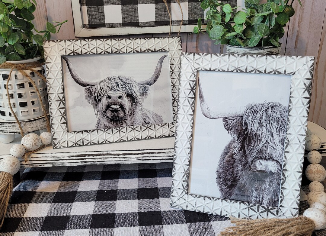 Two Highland Cow Distressed Farmhouse Sign Farmhouse Decor Black ...