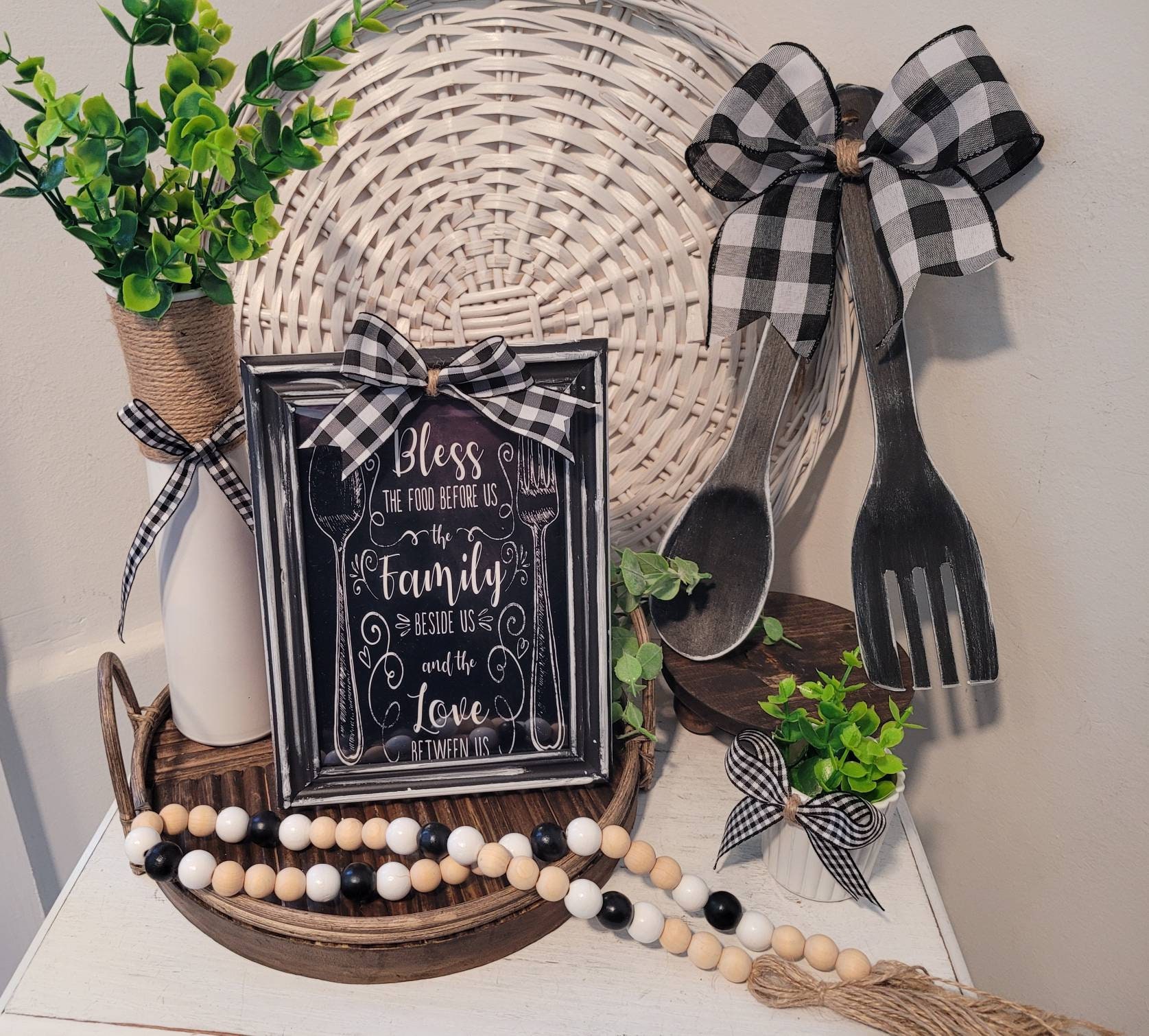 Black Distressed Fork & Spoon Buffalo Check Decor - Etsy