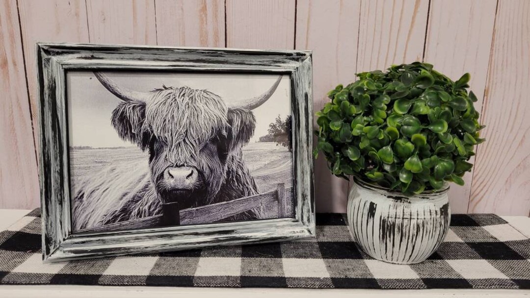 Highland Cow Sign | Farmhouse Decor | Distressed Frame | Rustic ...