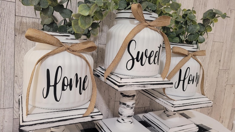 Home Sweet Home Vases: Farmhouse Buffalo Check Decor With Faux Greenery ...