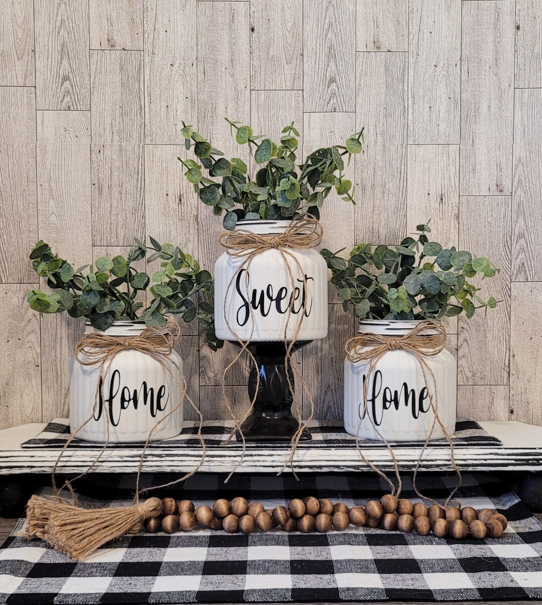 Four Piece Set | Home Sweet Home Vases + Black Pedestal | Greenery ...