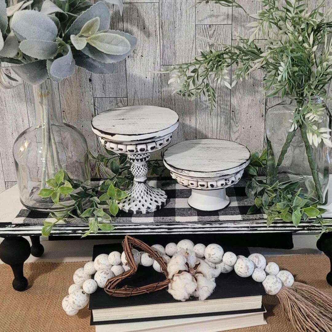 Two Wooden & Glass Risers | Rustic Country Farmhouse | Tier Tray Decor ...