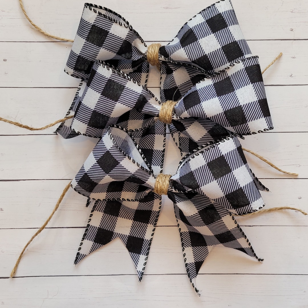 Buffalo Plaid Wired Bows Black & White Ribbon Bows Rustic Farmhouse ...