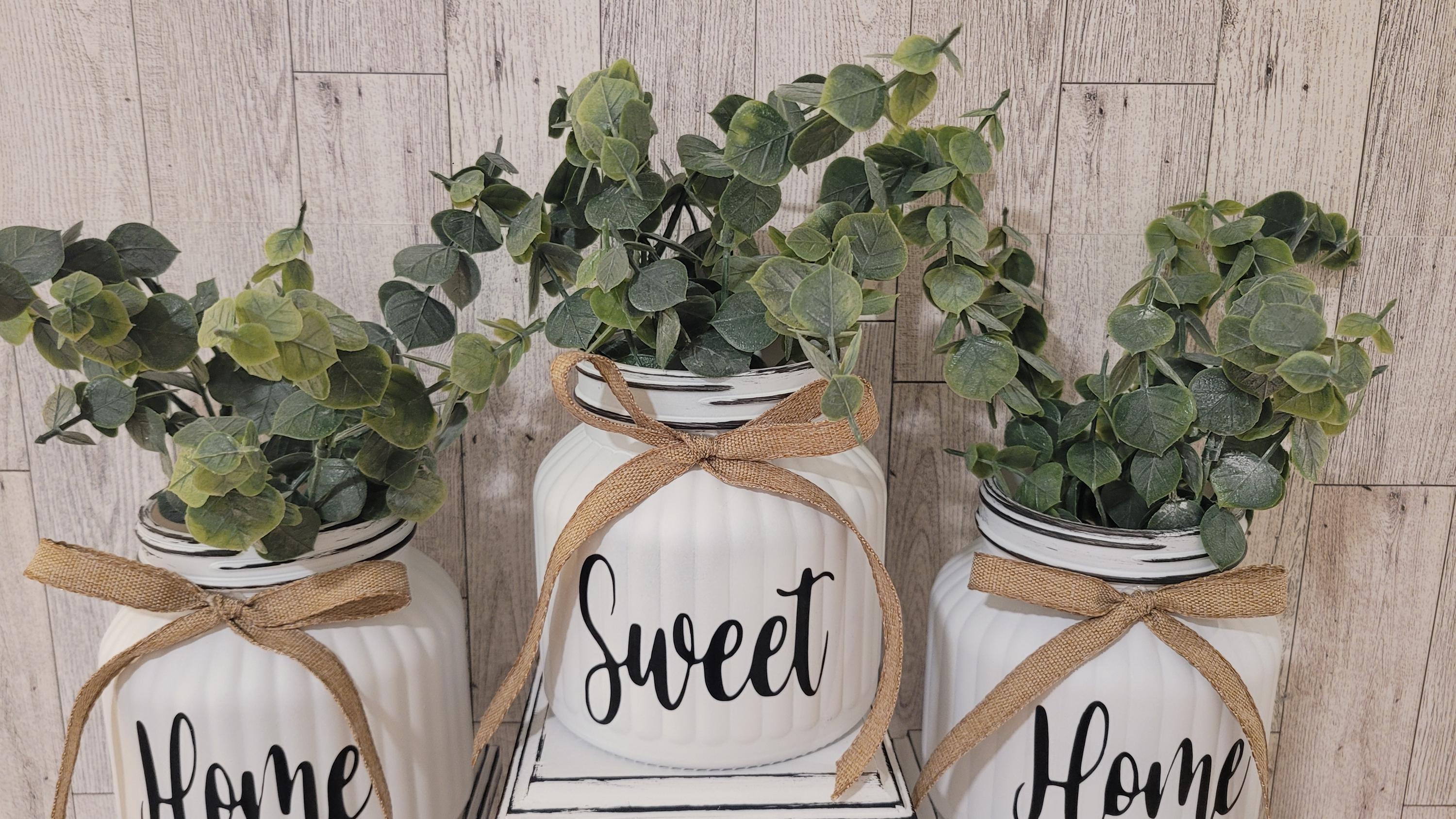 Home Sweet Home Vases: Farmhouse Buffalo Check Decor With Faux Greenery ...