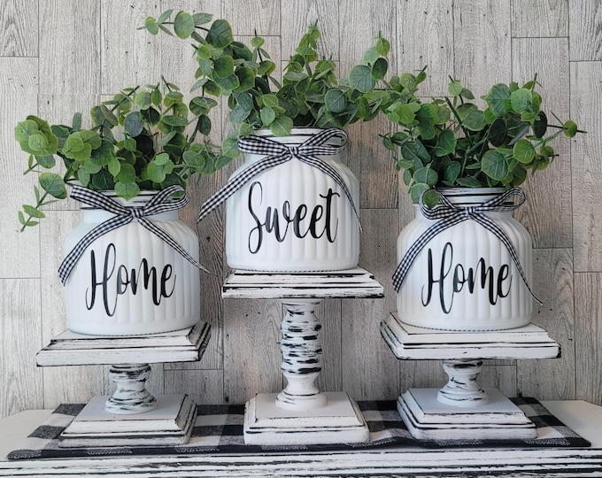 Home Sweet Home Vases With Faux Greenery | Farmhouse Decor - Etsy