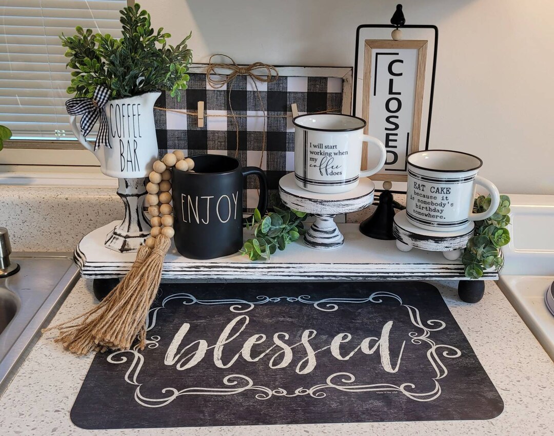 Blessed Kitchen Coffee Station Mat Rustic Farmhouse Decor - Etsy