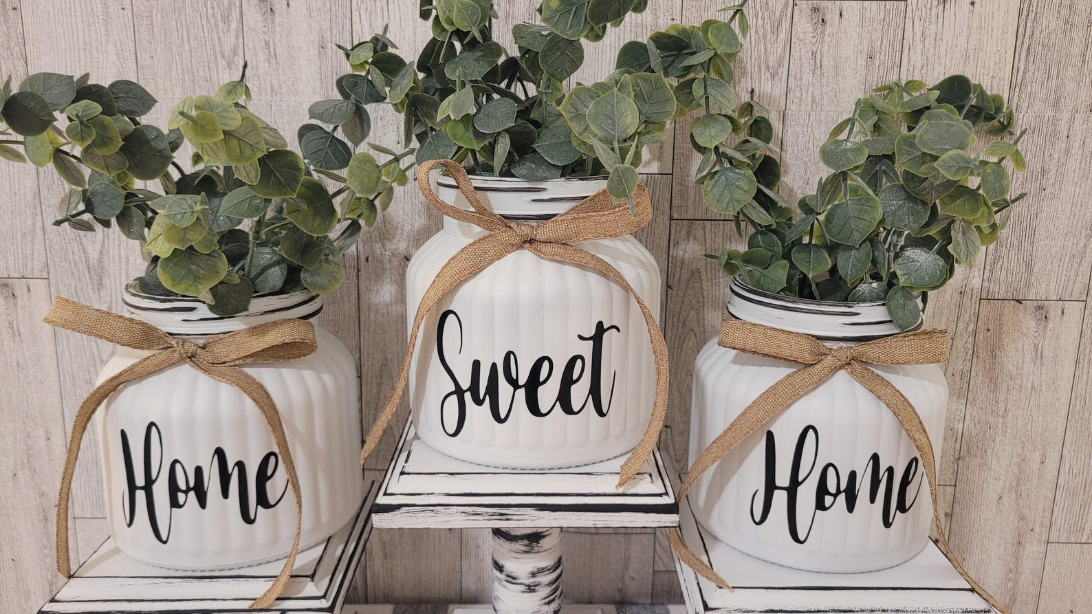 Home Sweet Home Vases: Farmhouse Buffalo Check Decor With Faux Greenery ...