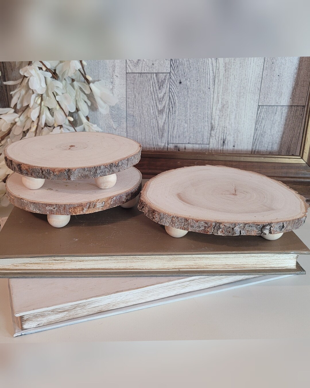 Three Piece Wood Slice Risers Rustic Country Farmhouse Tier Tray Decor ...