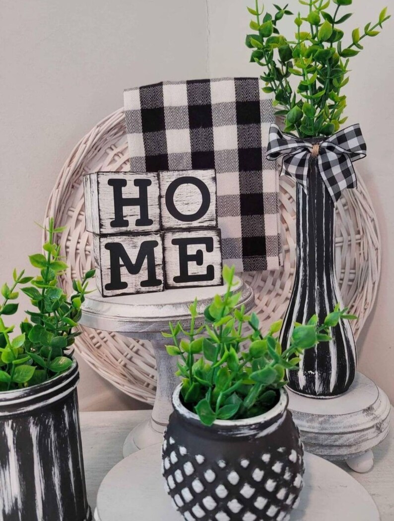 Wooden H-O-M-E Blocks Distressed Black & White Farmhouse - Etsy