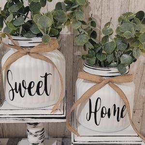 Home Sweet Home Vases: Farmhouse Buffalo Check Decor With Faux Greenery ...