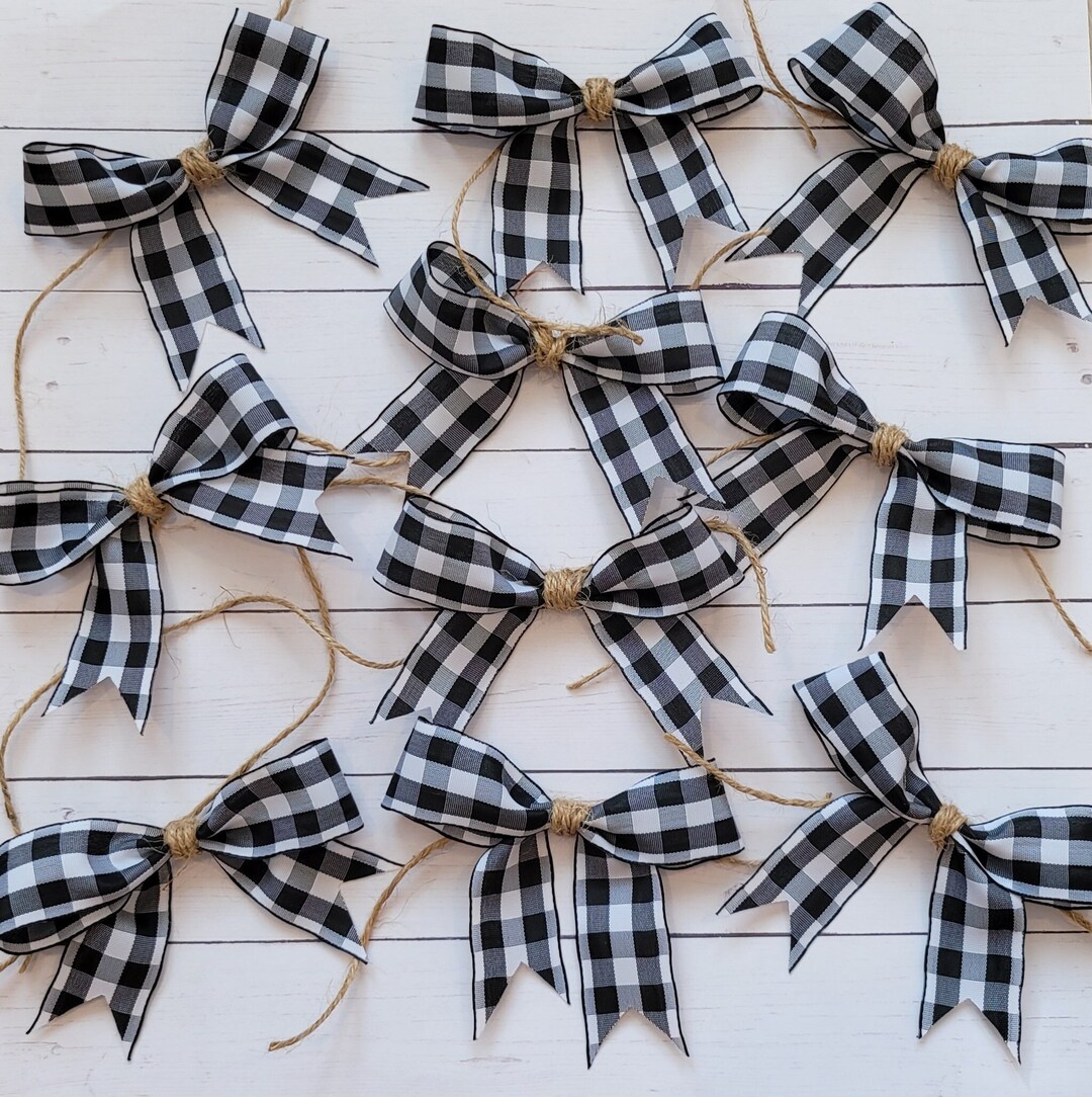 Buffalo Plaid Bows Black & White Satin Ribbon Bows Rustic Farmhouse ...