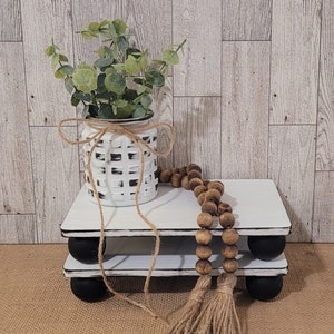2 Black & White Rectangle Wooden Risers Farmhouse Style Decor Kitchen ...