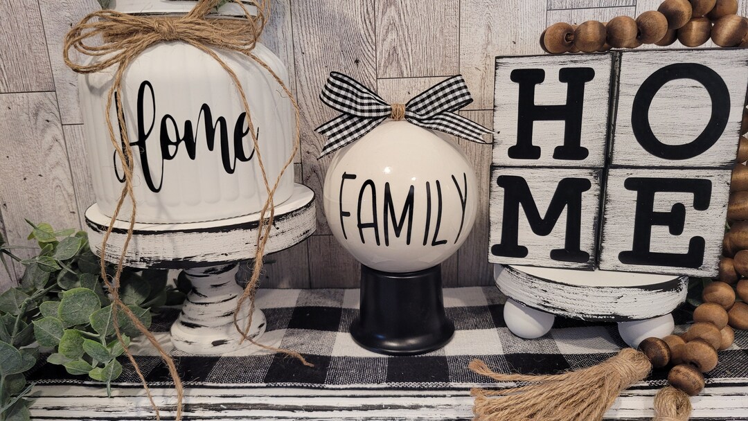 Ceramic FAMILY Sphere Black & White Farmhouse Decor Kitchen Decor Tier ...