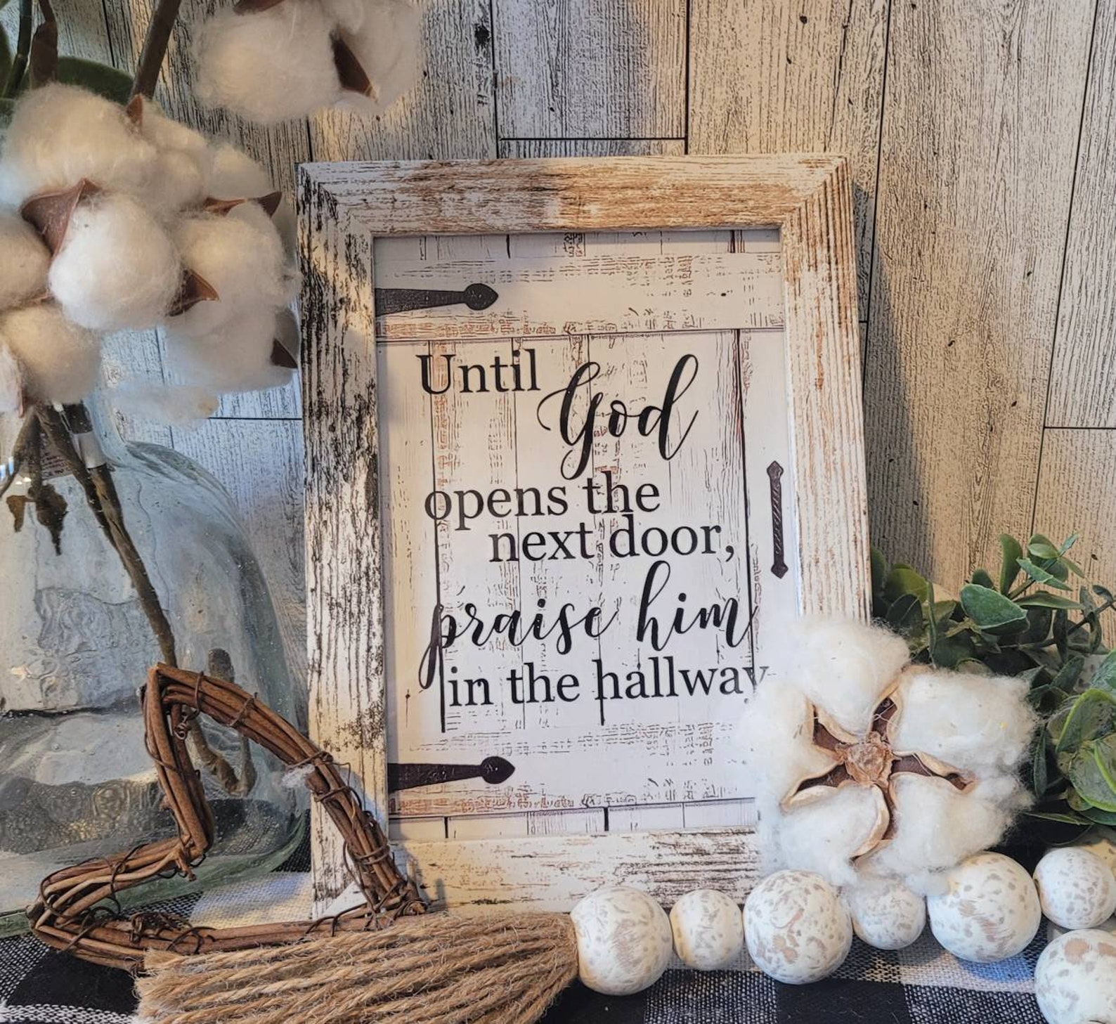 Praise Him in the Hallway Farmhouse Sign | Rustic Distressed Frame ...