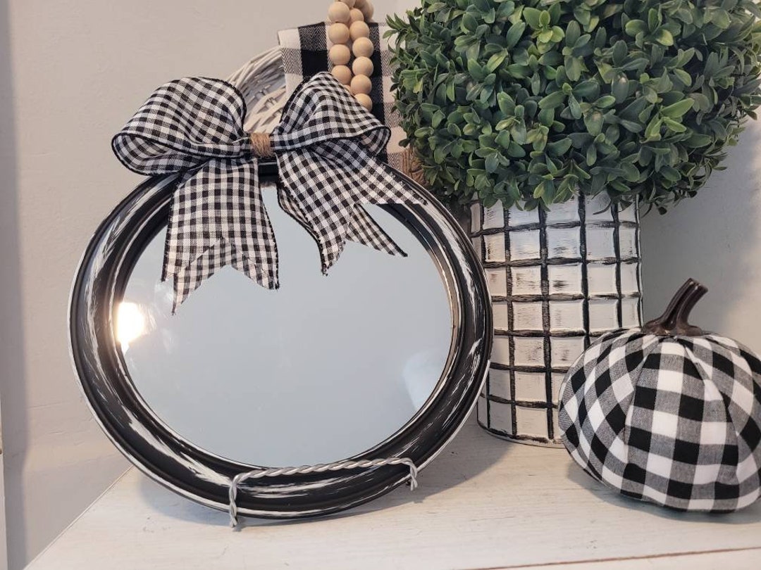 Black Distressed Mirror Buffalo Check Bathroom Decor Farmhouse Decor ...