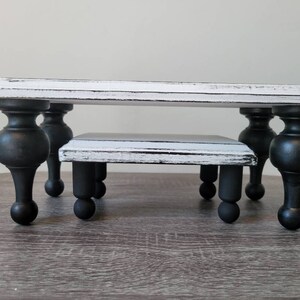2 Black & White Distressed Farmhouse Rustic Wooden Risers Farmhouse ...