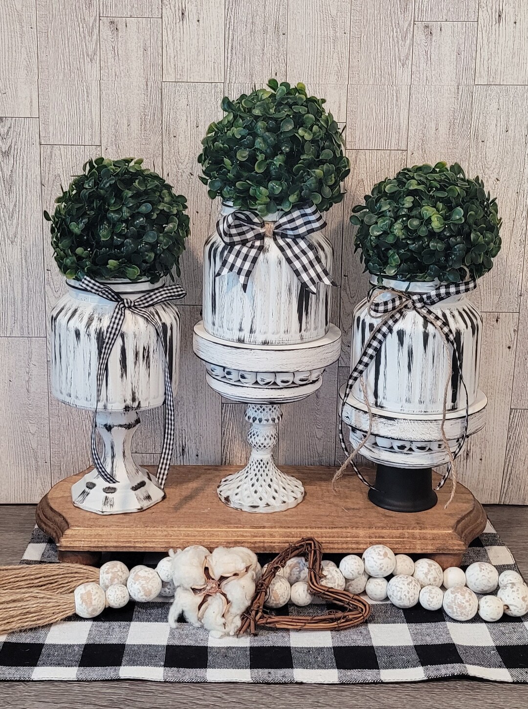 Five-piece Buffalo Plaid Farmhouse Vases Faux Greenery Plant Rustic ...