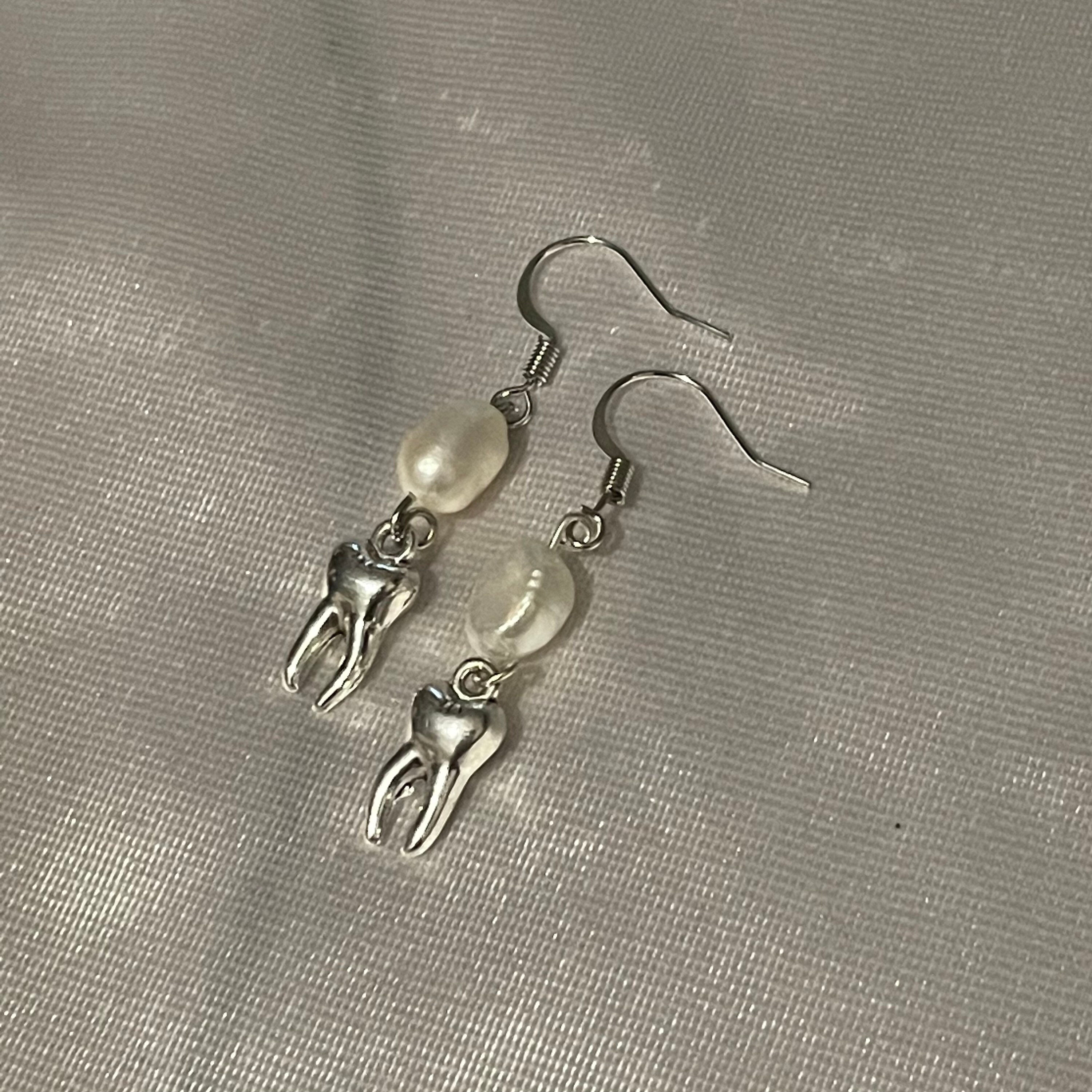 Fairycore Pearl Earrings Gothic Tooth Charm Y2K Dainty | Etsy