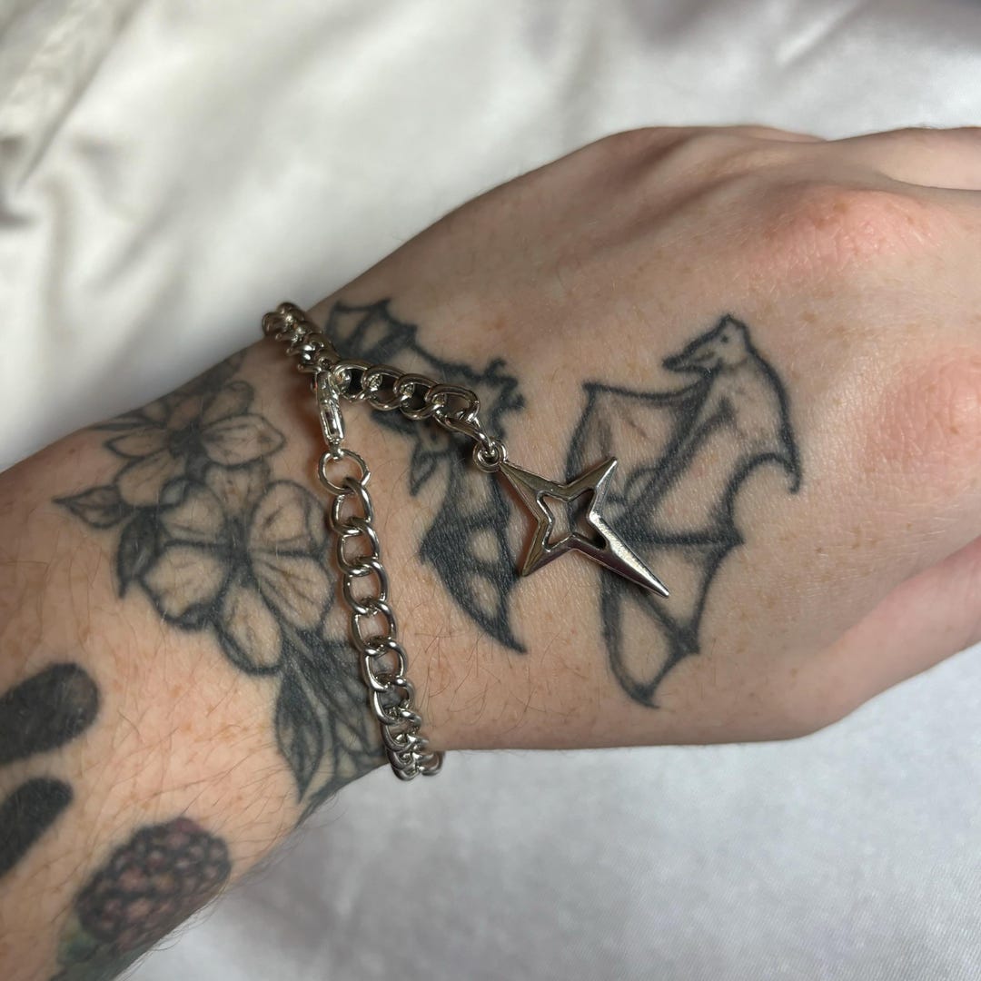 Gothic Sparkle Chain Bracelet | Silver Stainless Steel Star Celestial ...