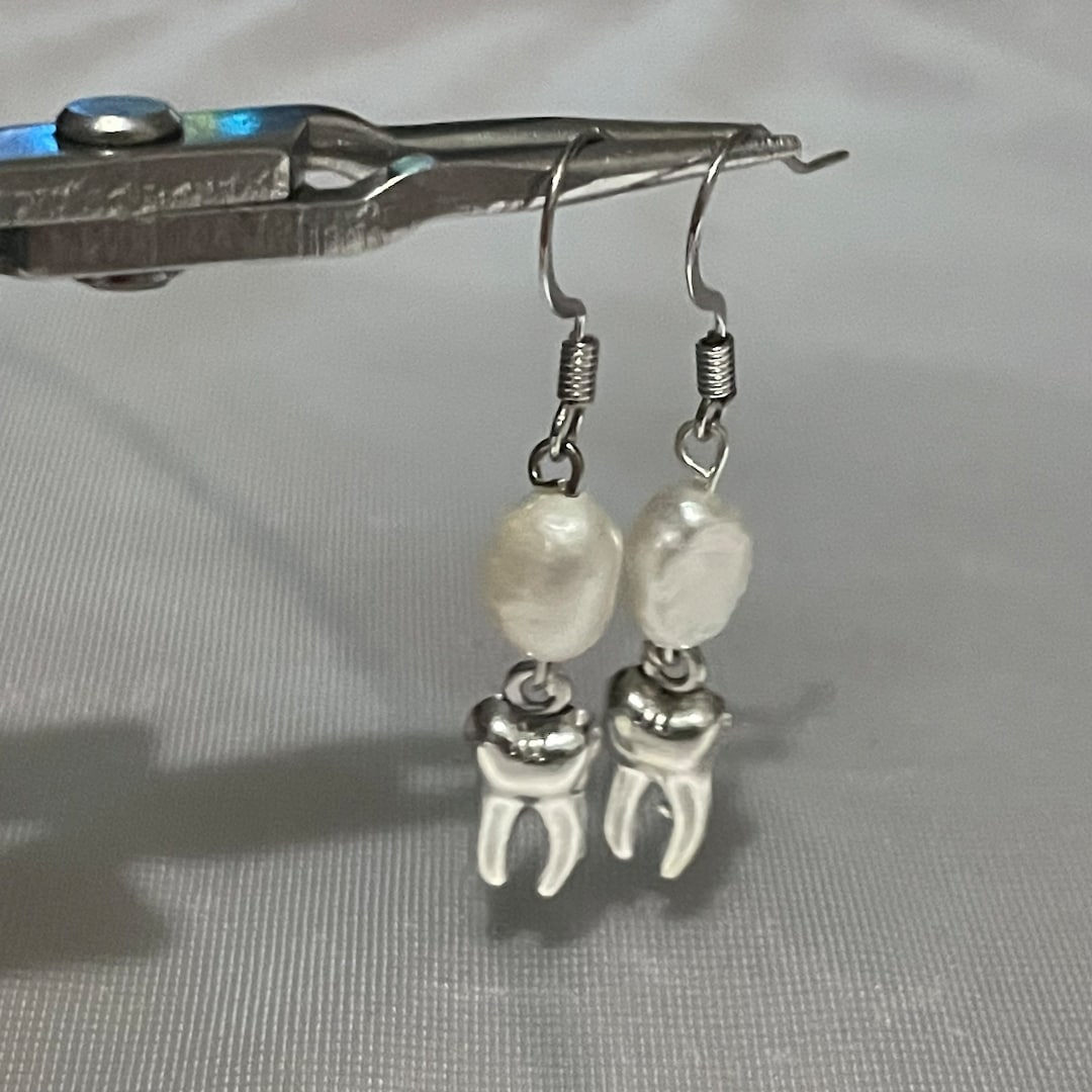 Fairycore Pearl Earrings | Gothic Tooth Charm Y2K Dainty Coquette Fairy ...
