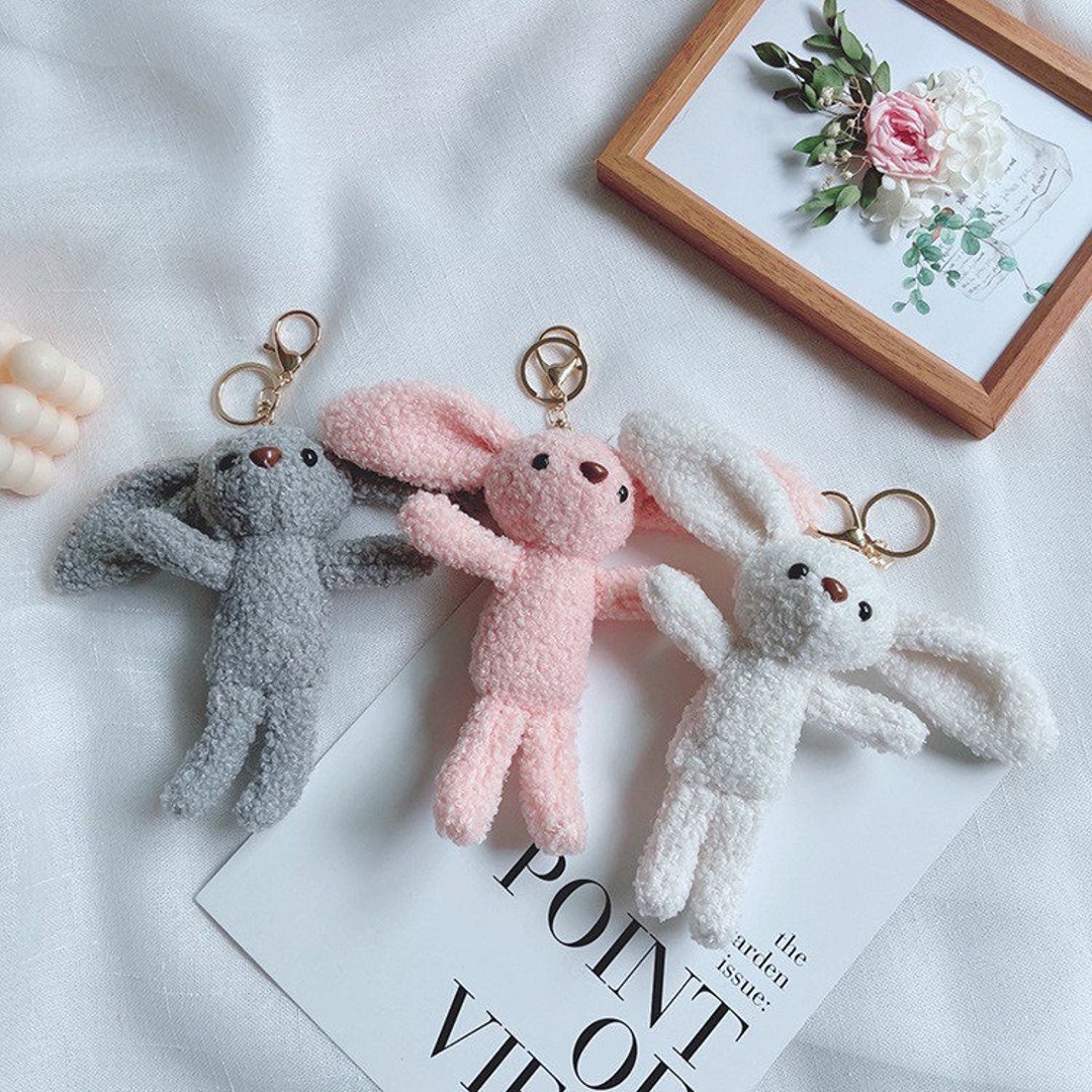 Stuffed Rabbit Keychain Purse/backpack Decor Charm-cute Soft Fluffy ...