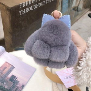 Real Rabbit Fur Pompom Keychain-furry Rabbit W/ Dotted Bow-bag ...