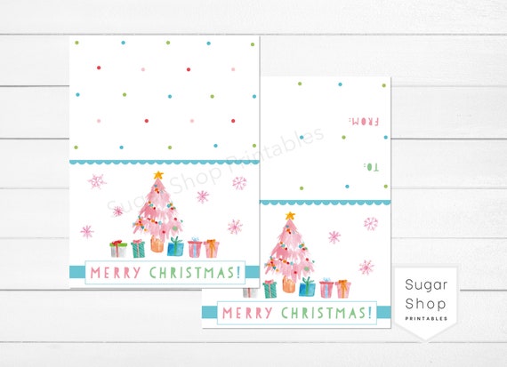 Merry Christmas Pink Trees Printable Treat Bag Topper / 3 x 4 | Etsy