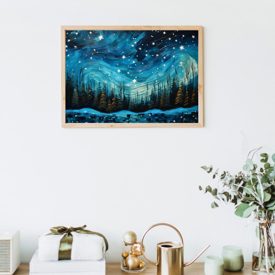 Star Night Painting, Celestial Art Print, Night Sky Digital Print, Wall ...