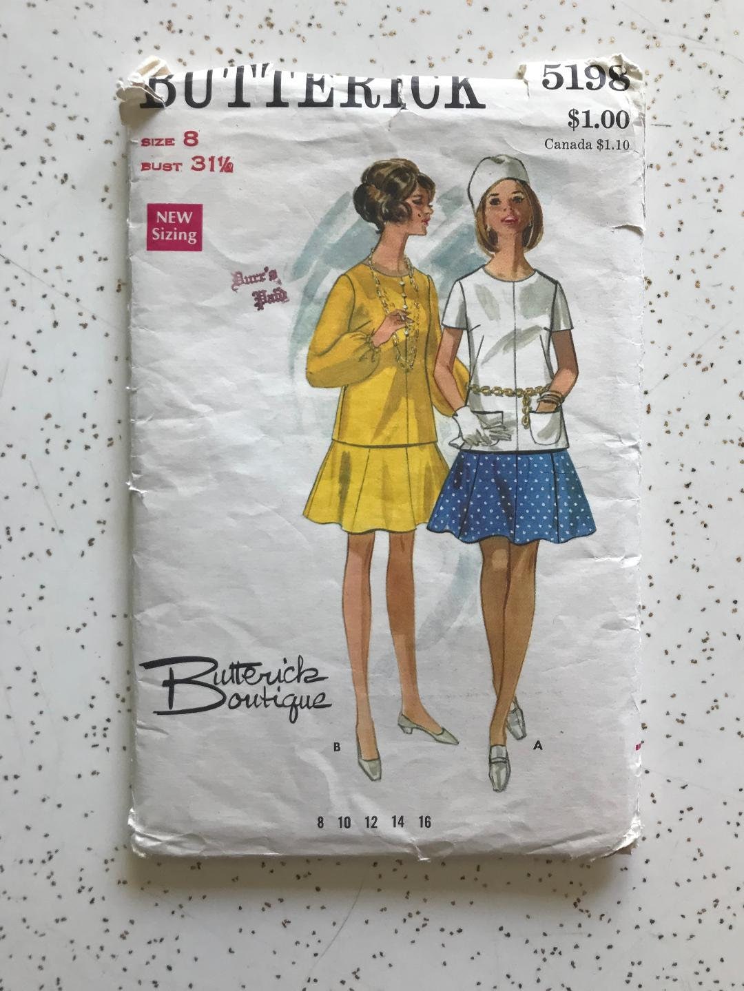 1960s Butterick Drop Waist Two Piece Dress Tunic and 8 Gored Skirt ...