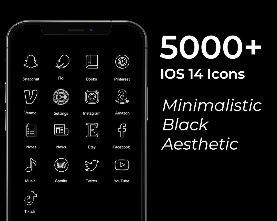 5000+ Minimal Black iPhone Ios 17 App Icons Pack | White Icon Aesthetic ...