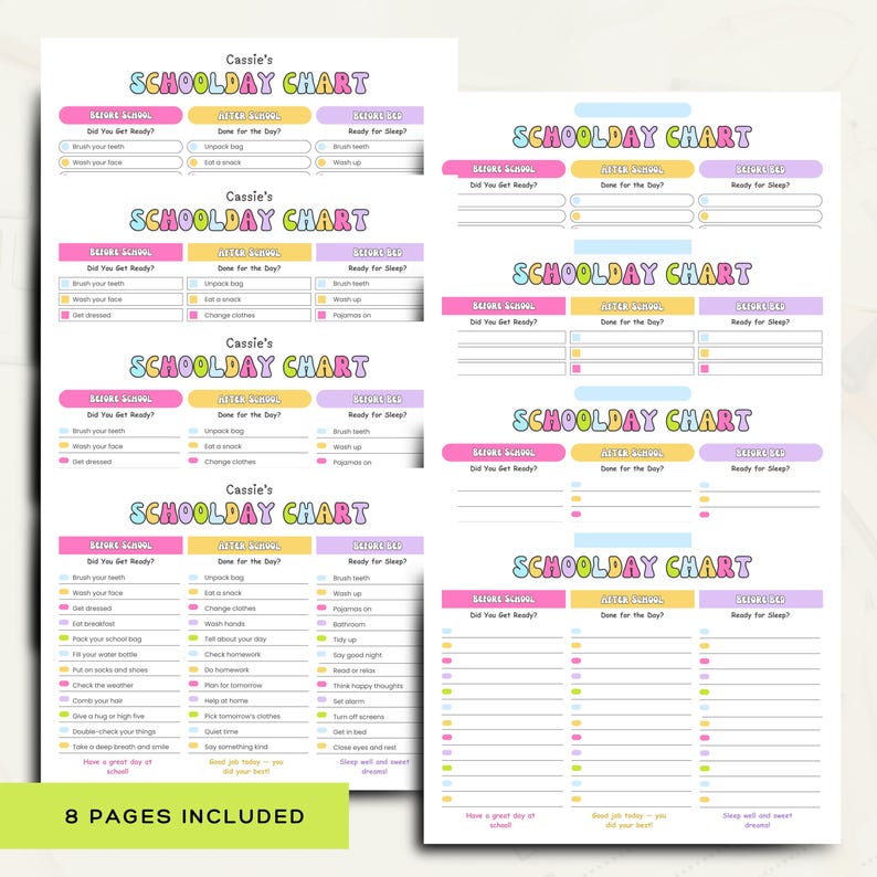 Editable Schoolday Checklist for Kids | Printable Routine Chart | Kids ...