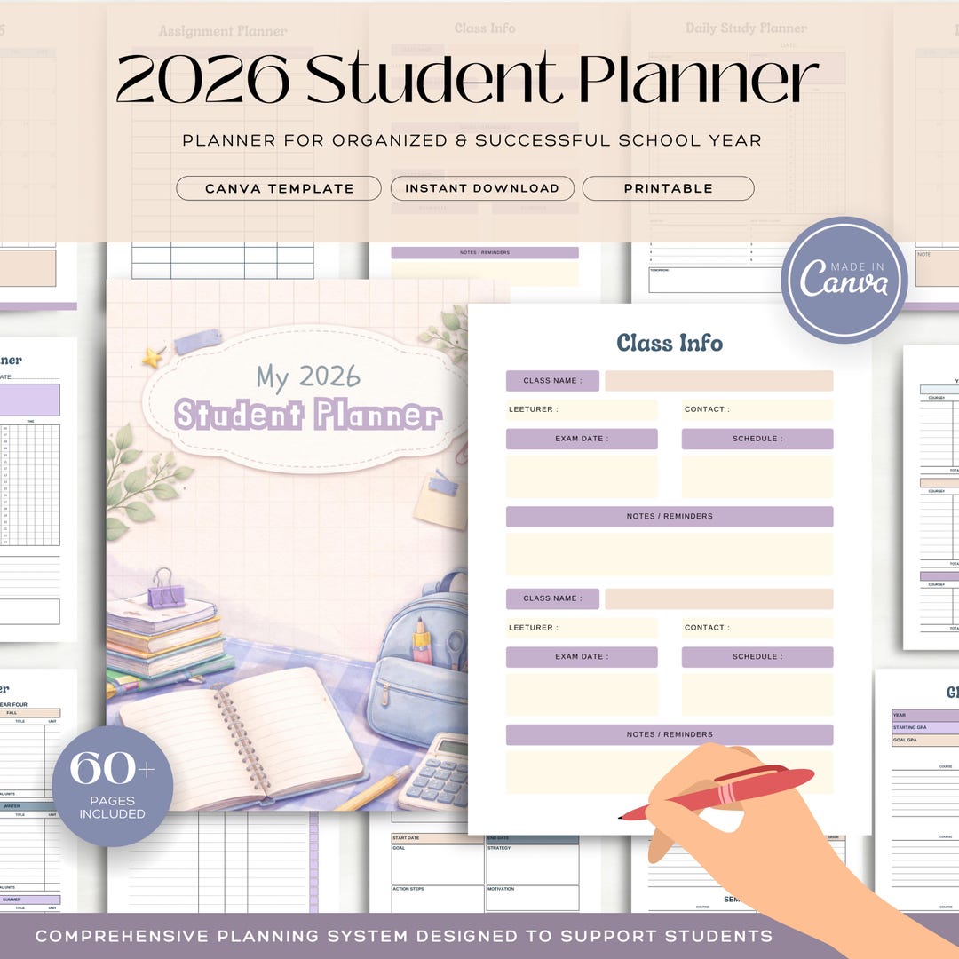2026 Student Planner Printable | Academic Planner for College and ...