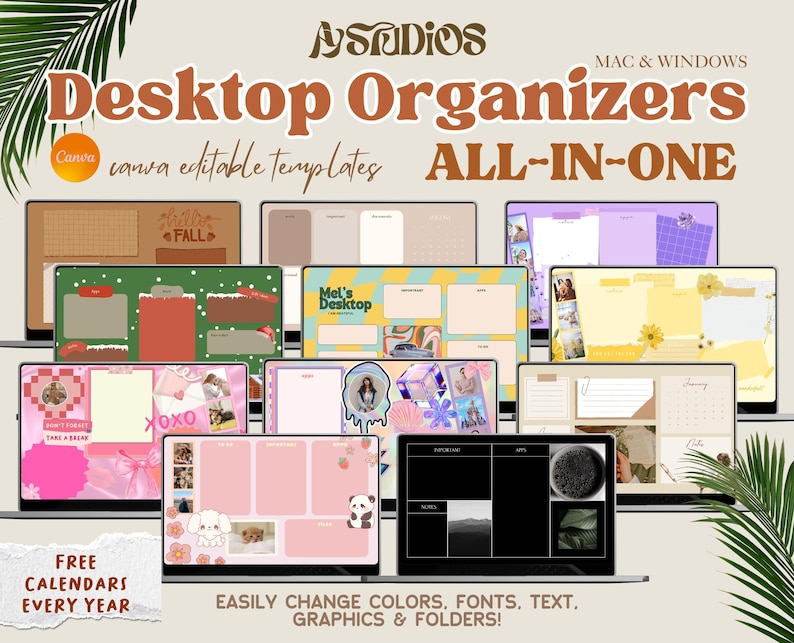 Editable Mega Bundle Desktop Organizers | Wallpapers & Folder Icons ...