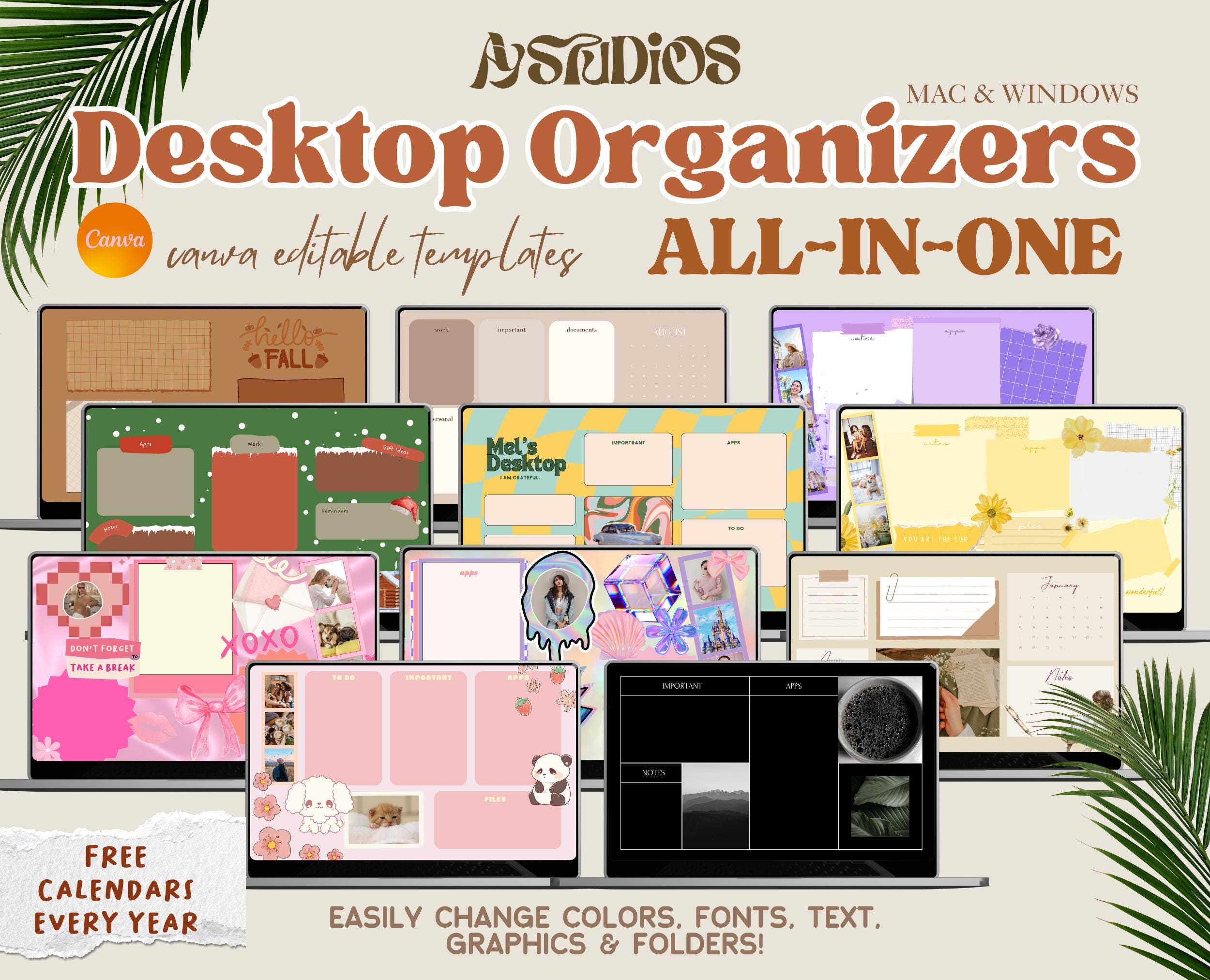 Editable Mega Bundle Desktop Organizers | Wallpapers & Folder Icons ...