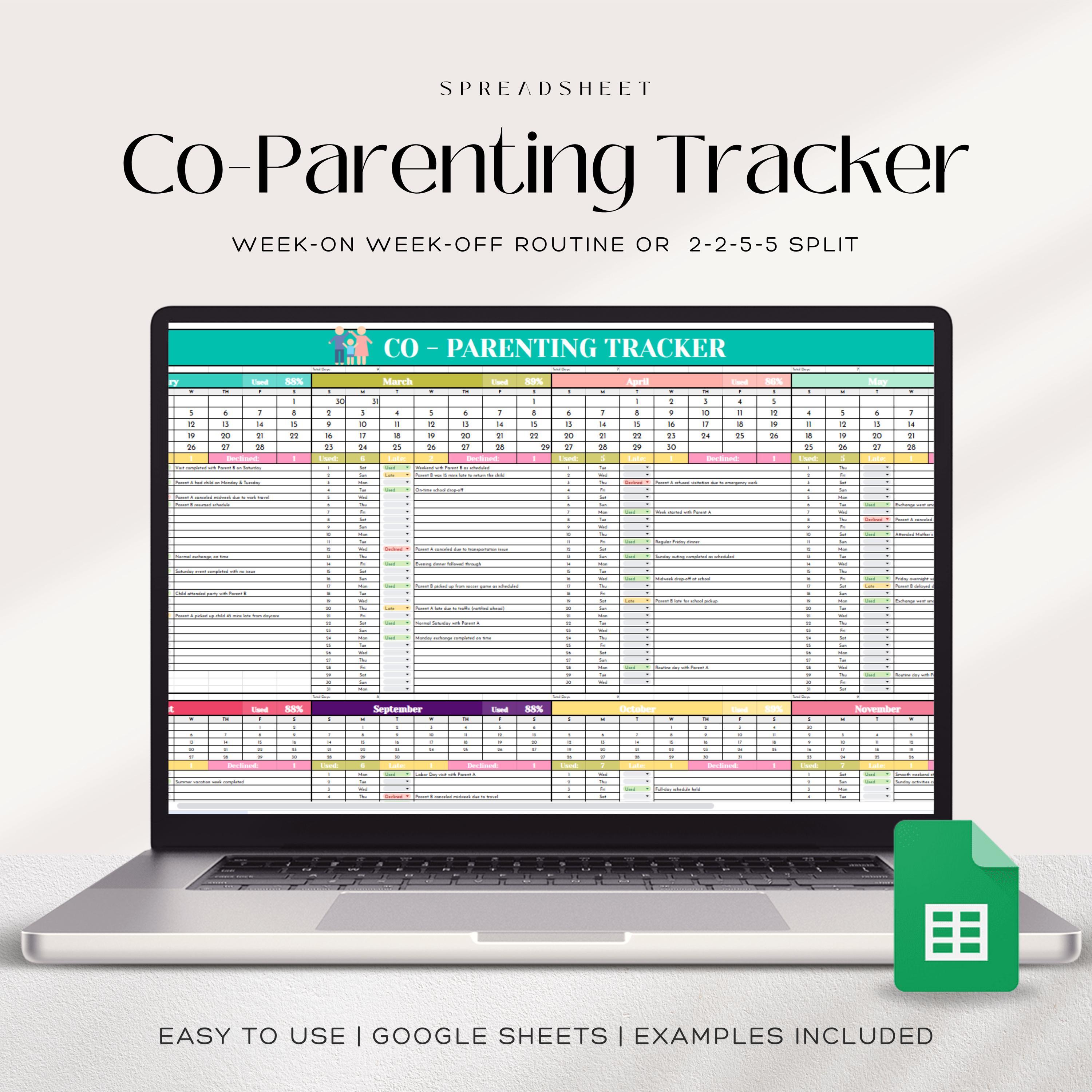 Co-parenting Tracker Google Sheets | Custody Calendar, 2-2-5-5 & WOWO ...