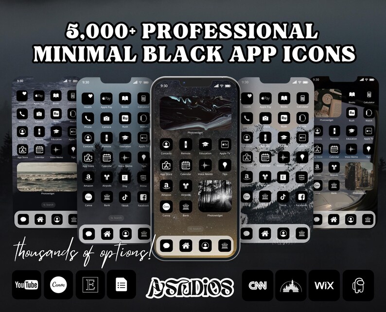 Black White Custom App Icons Pack | 5,000 Minimal Aesthetic Ios 18 ...