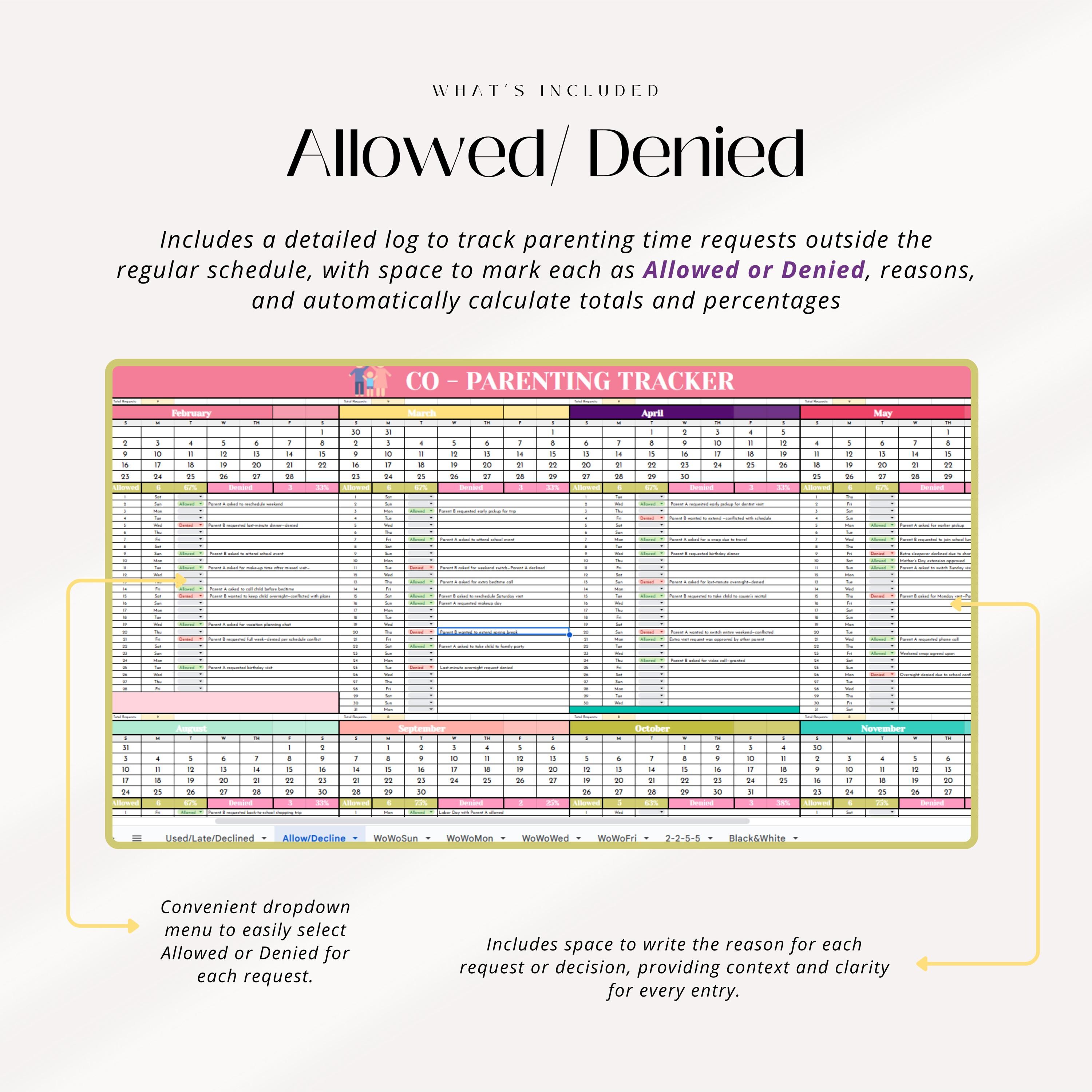 Co-parenting Tracker Google Sheets | Custody Calendar, 2-2-5-5 & WOWO ...