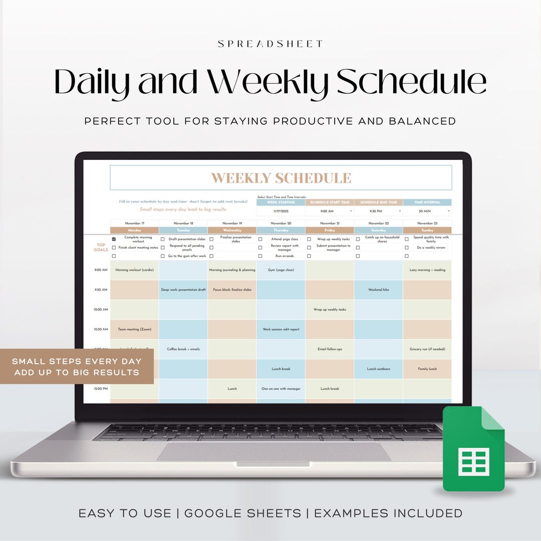 Daily & Weekly Schedule Google Sheets | Time-blocking Planner | Goal ...