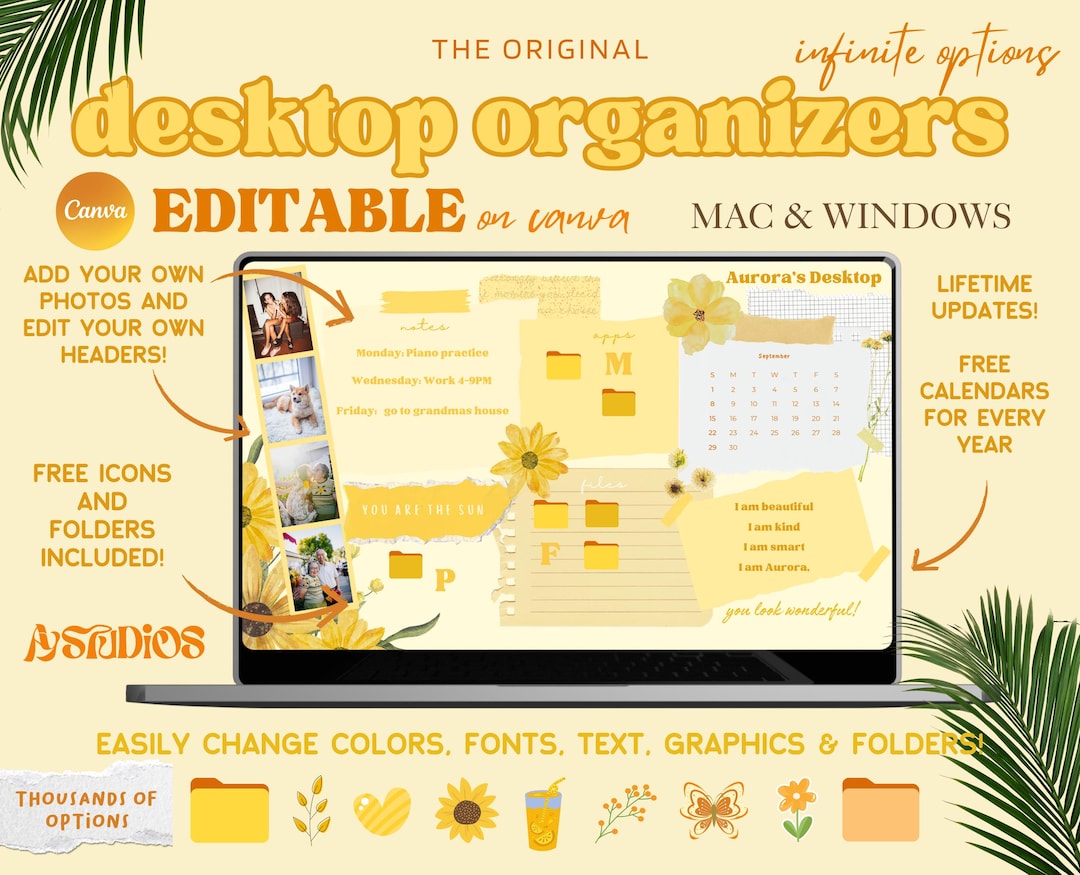 Editable Yellow Desktop Organizers | Desktop Wallpapers & Folder Icons ...