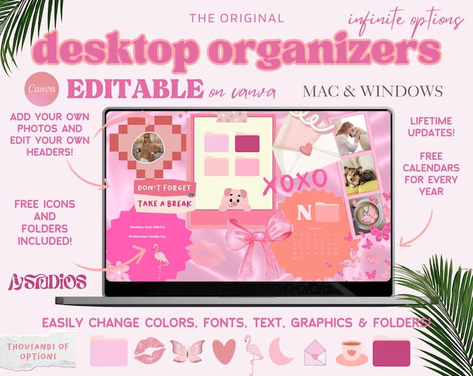 EDITABLE CALENDAR Desktop Wallpaper - Pink Desktop Wallpaper Organizer ...