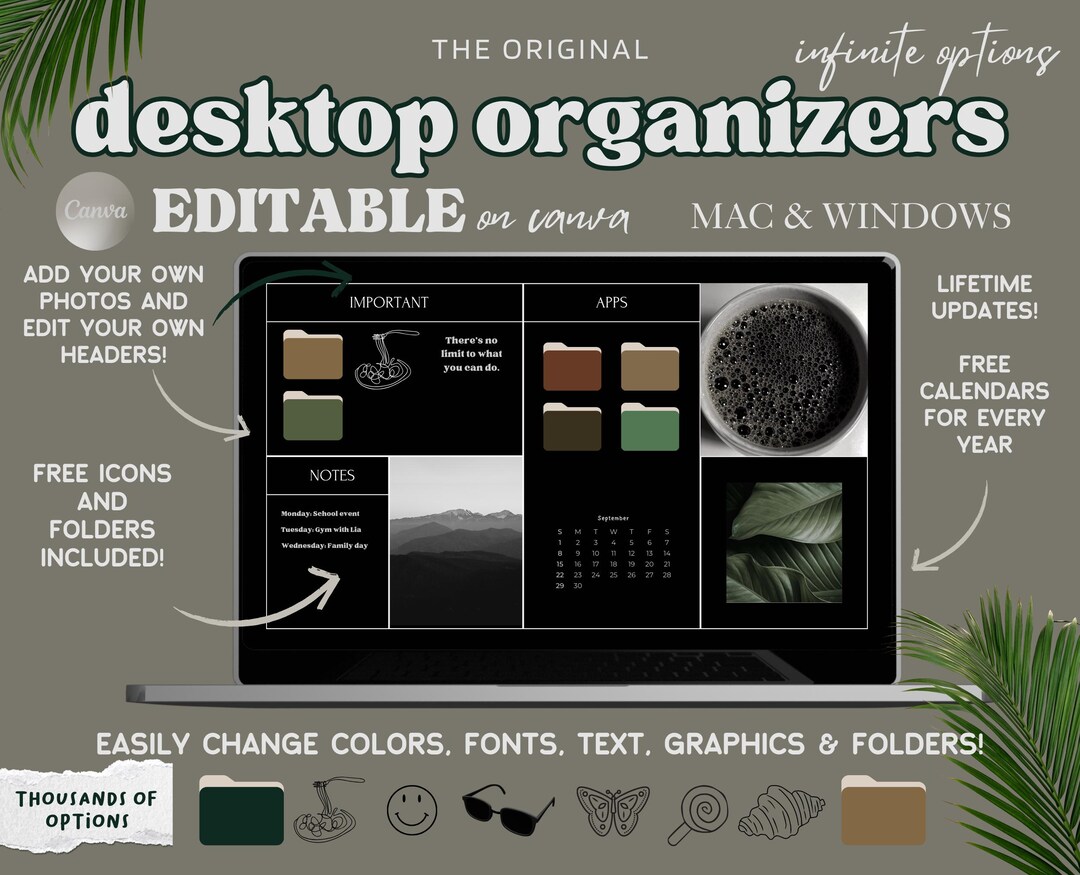Editable Minimal Desktop Organizers | Desktop Wallpapers & Folder Icons ...